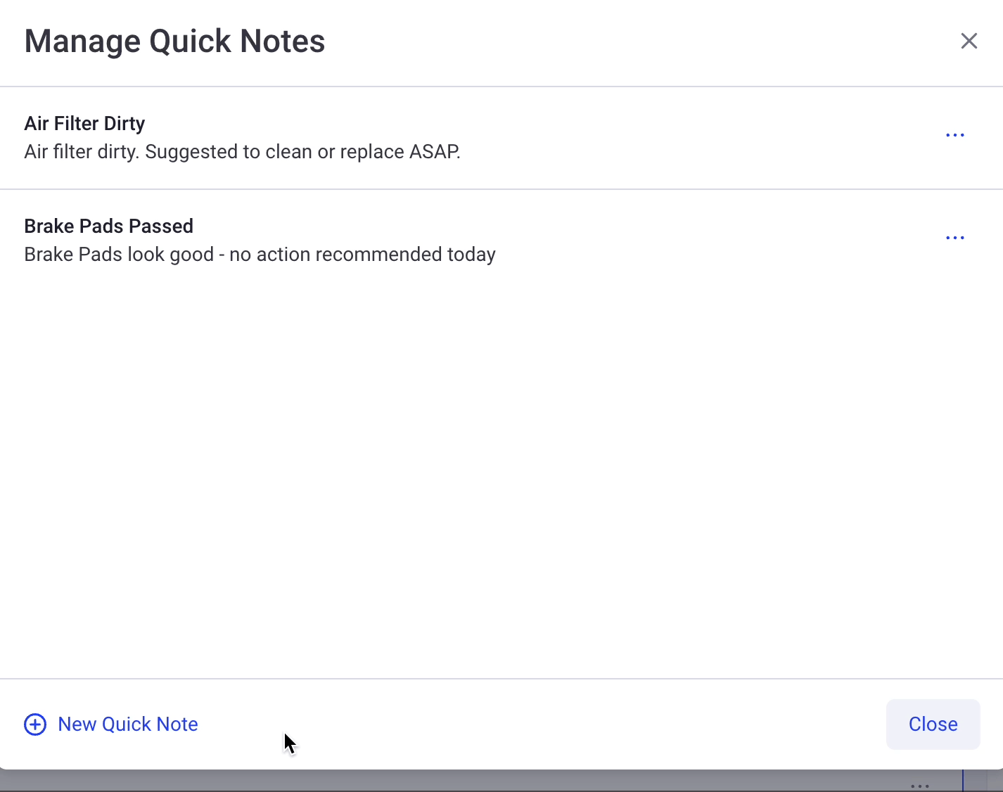 Manage Inspection Quick Notes – Shopmonkey