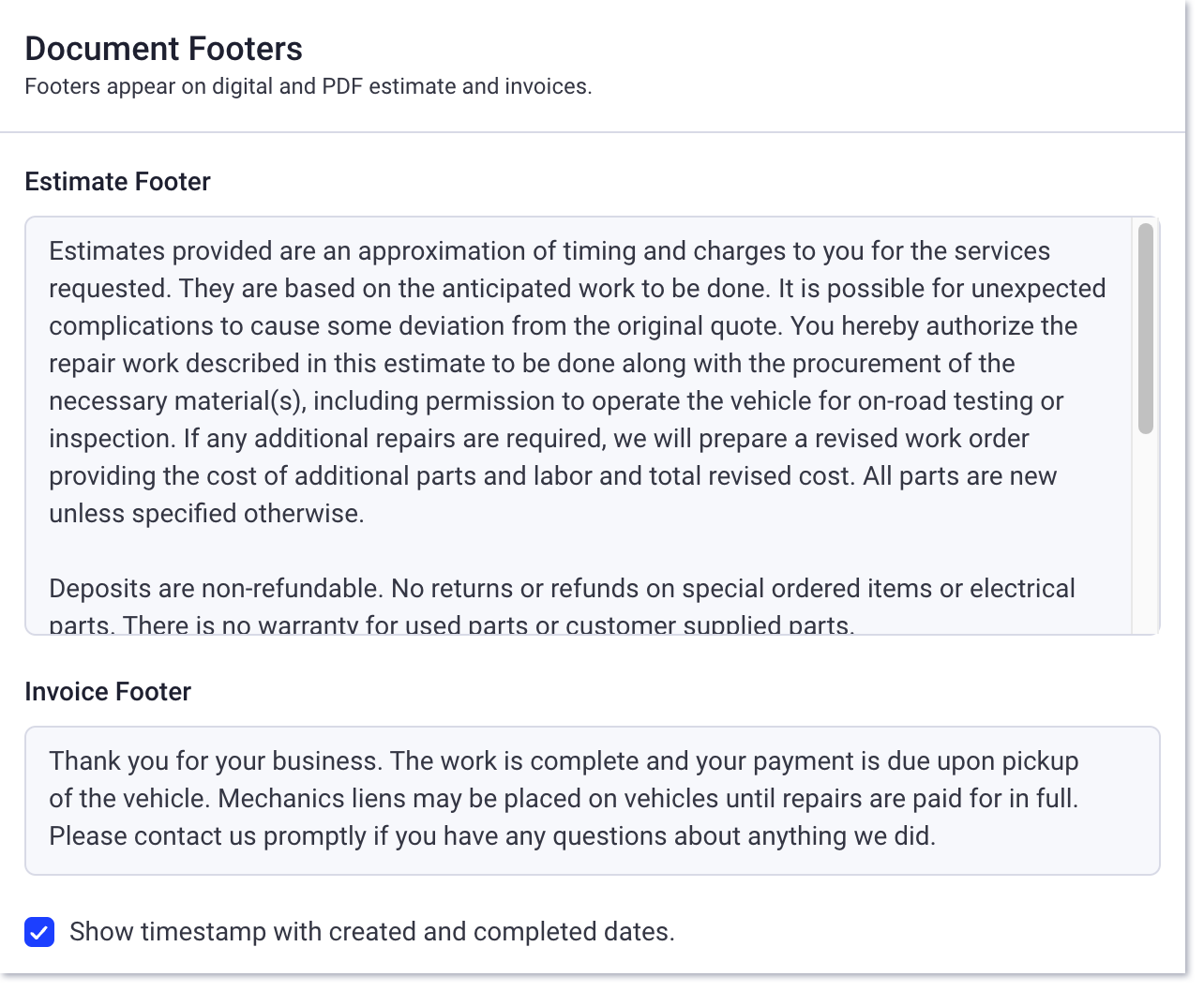 Document Footer Settings – Shopmonkey