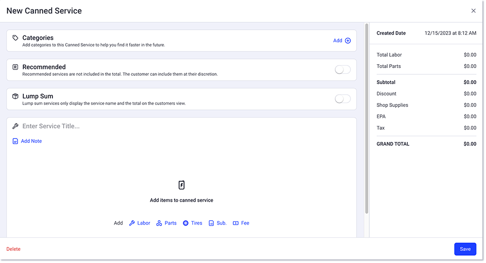 Create a Canned Service – Shopmonkey