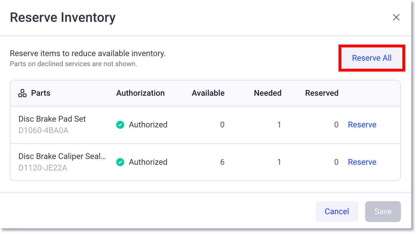 Reserve Parts – Shopmonkey