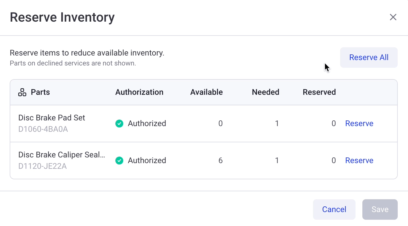 Reserve Parts – Shopmonkey