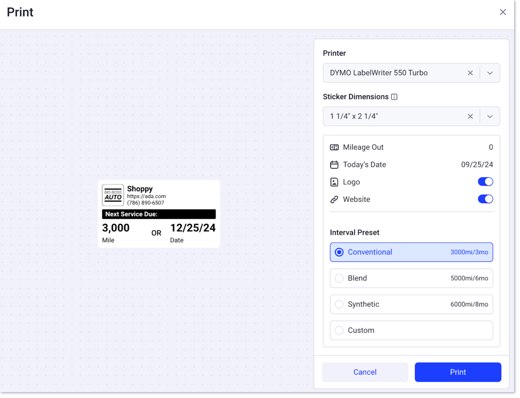Print Oil Stickers in Shopmonkey – Shopmonkey
