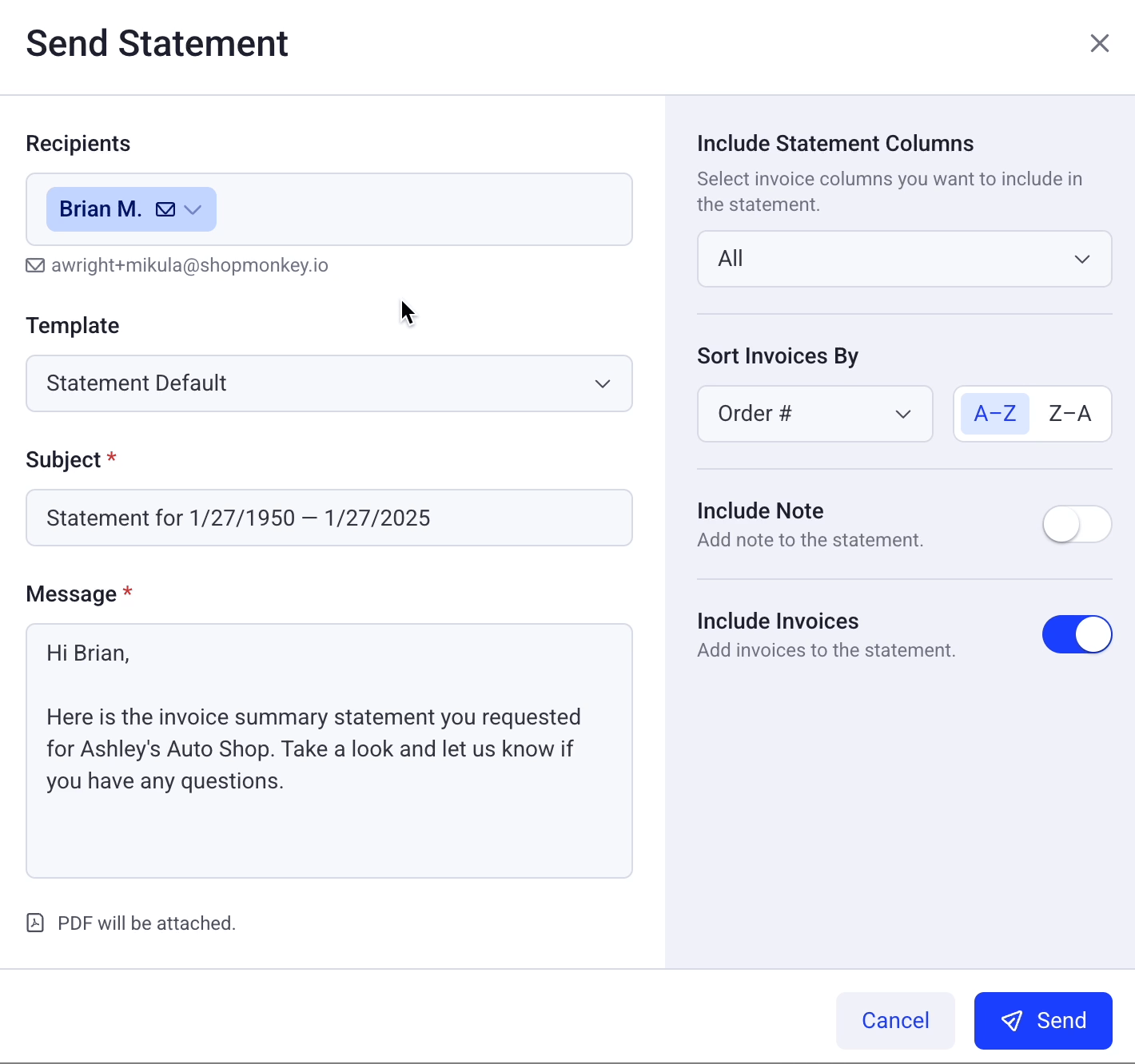 Create Statements – Shopmonkey