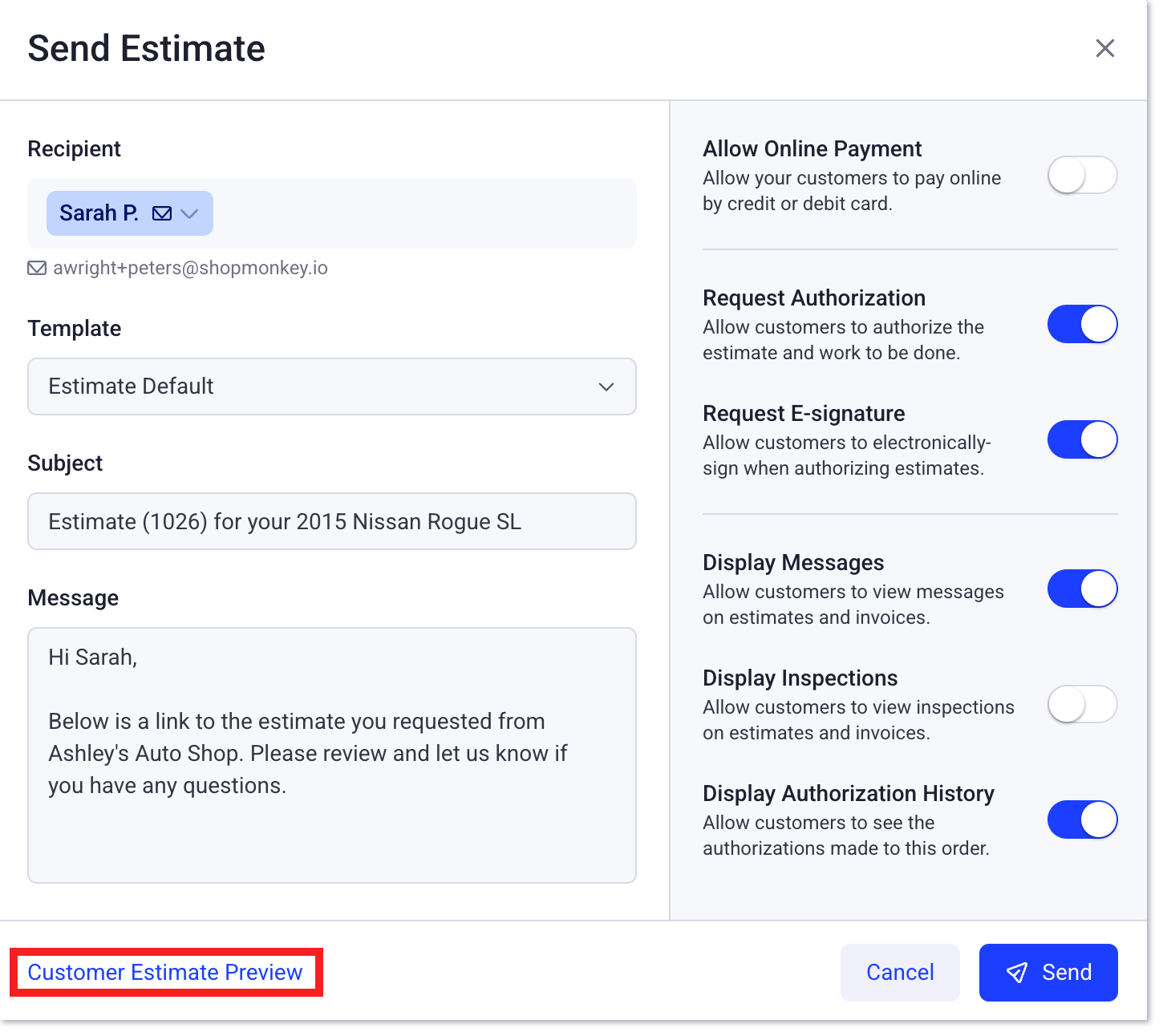 Send Estimates & Invoices – Shopmonkey