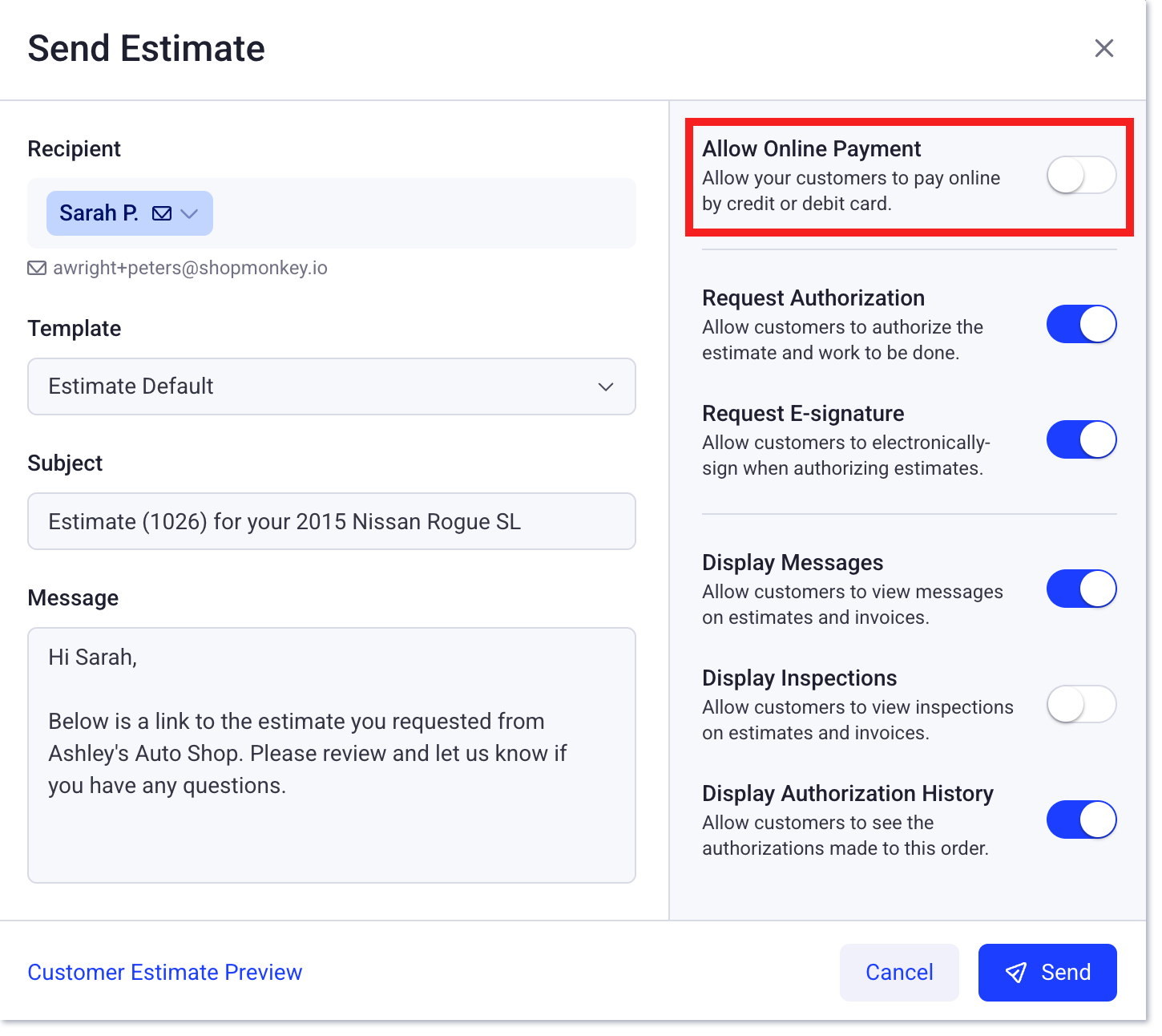 Send Estimates & Invoices – Shopmonkey