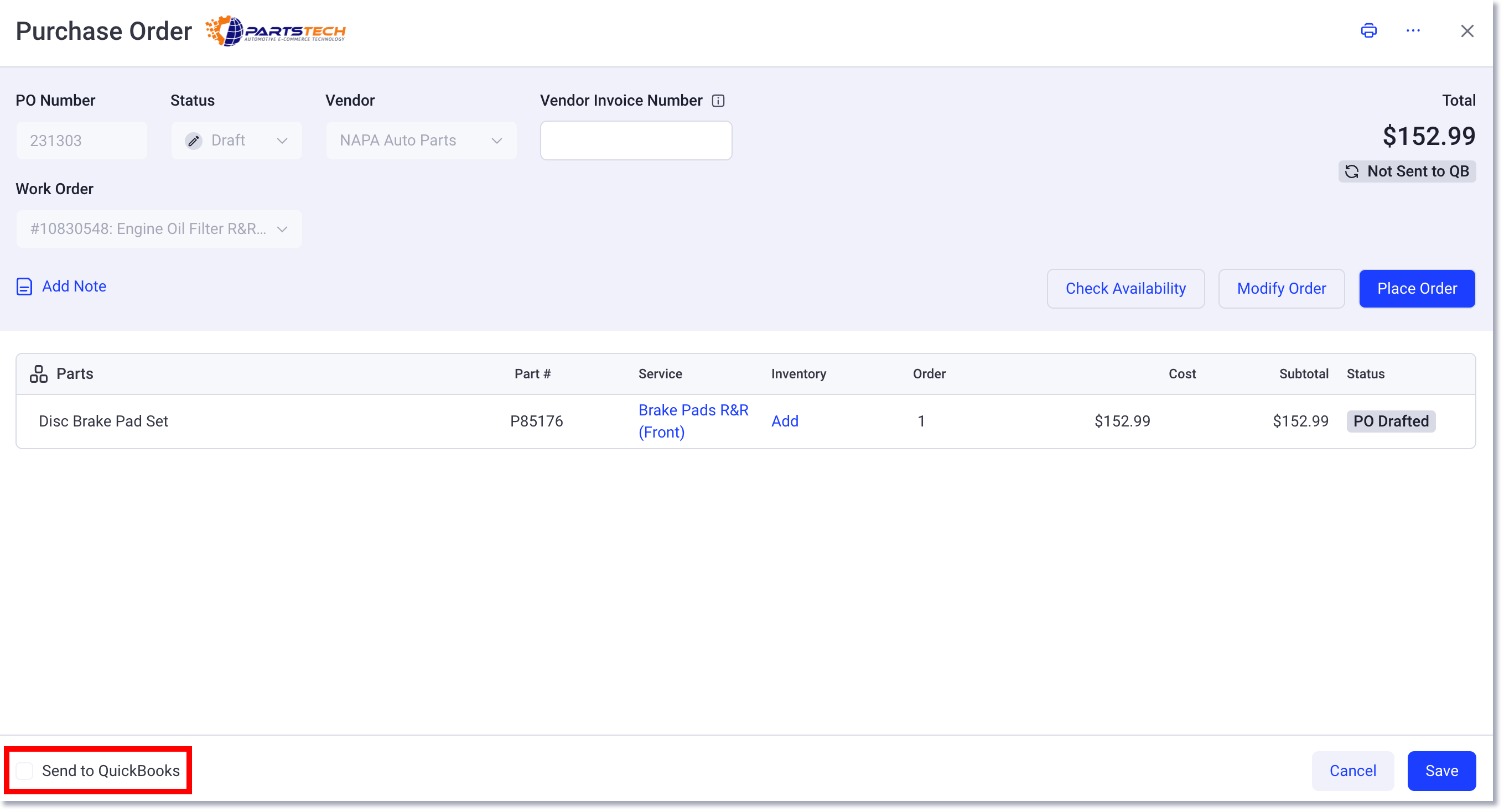 Send Purchase Orders to QuickBooks – Shopmonkey