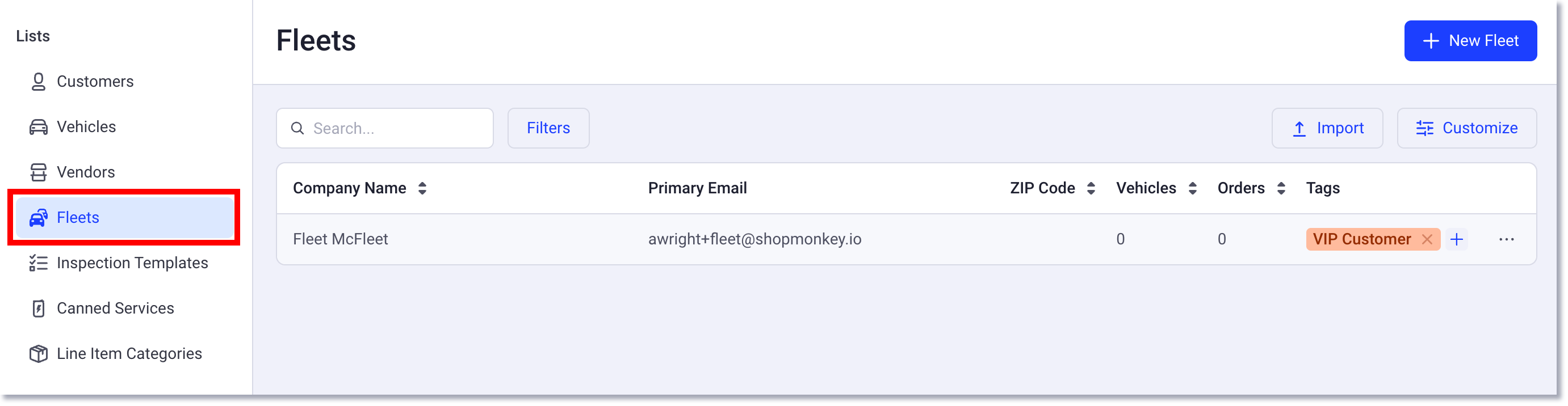 Lists Page – Shopmonkey