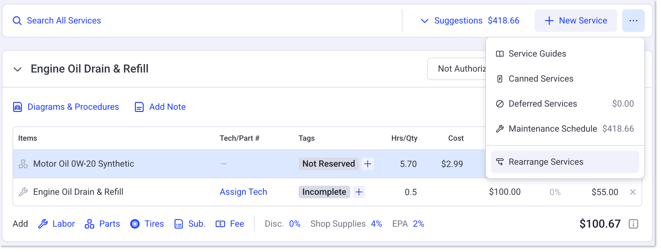 Service Card Condensed View vs Standard View – Shopmonkey