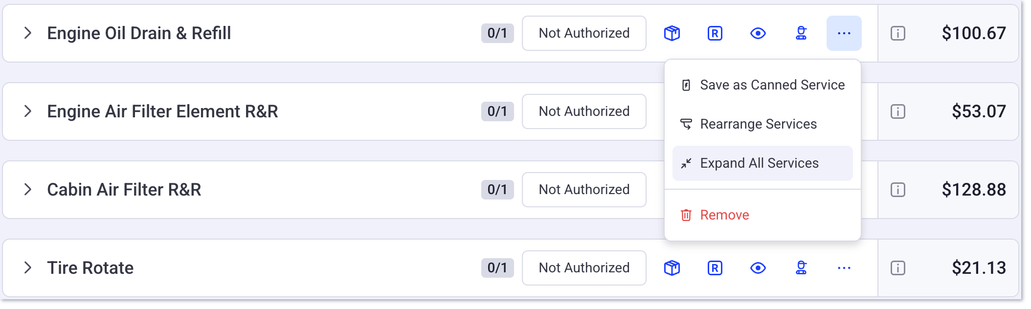 Service Card Condensed View vs Standard View – Shopmonkey