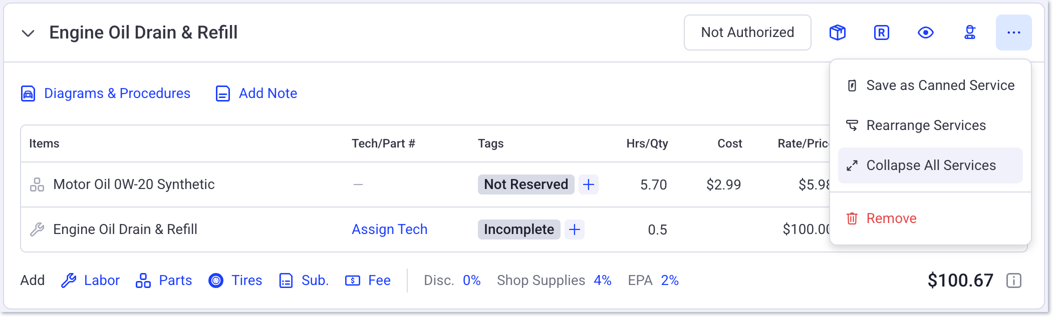 Service Card Condensed View vs Standard View – Shopmonkey