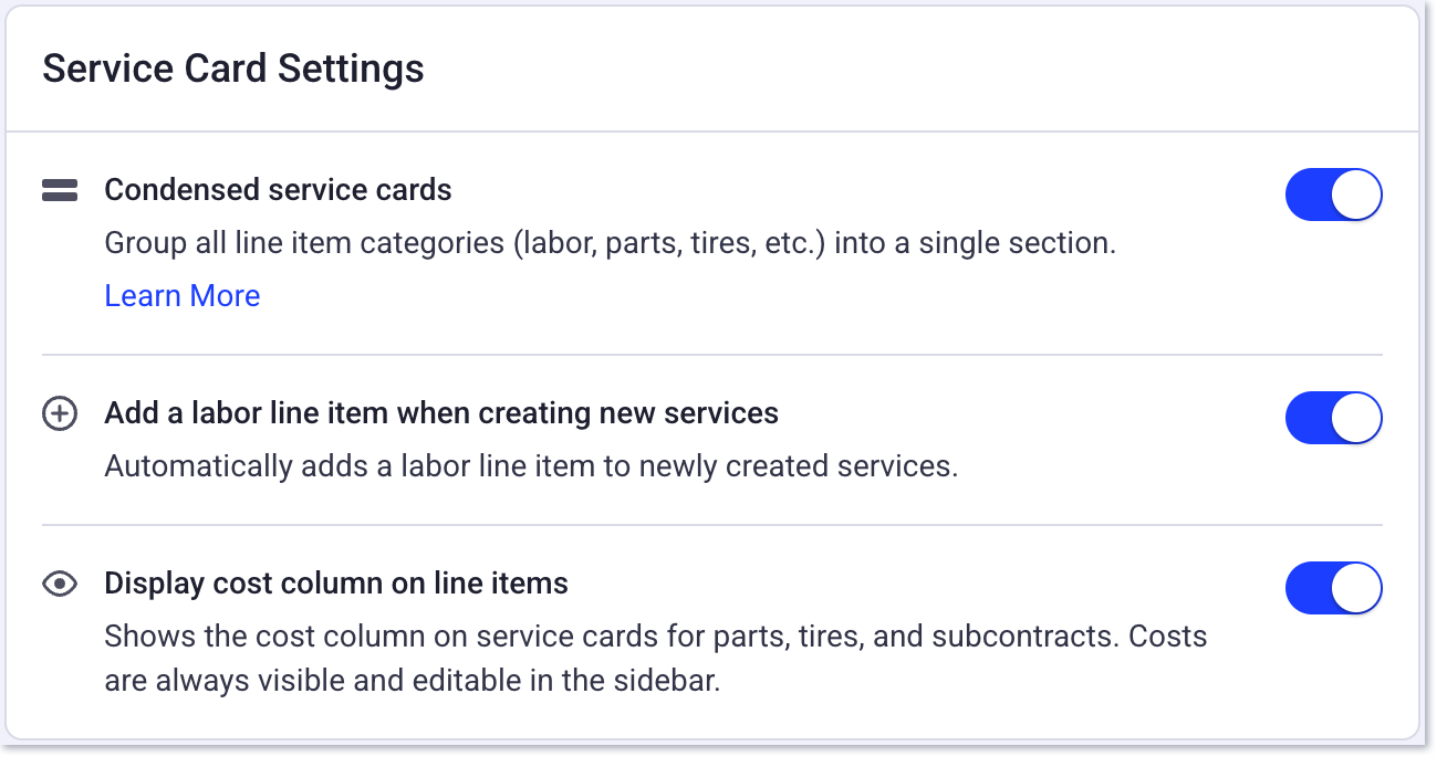 Service Card Settings – Shopmonkey